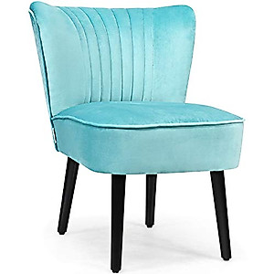Giantex Set of 2 Velvet Accent Chair, Upholstered Modern Leisure Club Chairs w/Solid Wood Legs, Thick Sponge Seat, Adjustable Foot Pads, Armless Wingback Chairs for Bedroom Living Room (2, Turquoise)