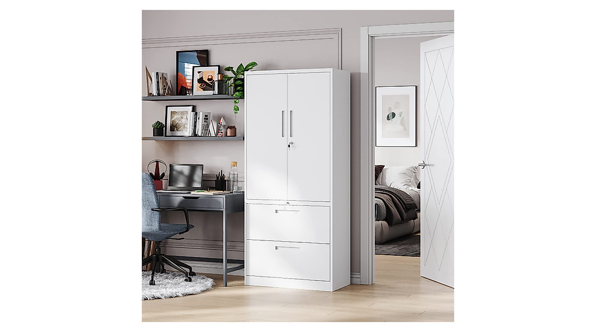 PEUKC 2-Drawer Metal File Cabinet, Lateral Vertical Filing Cabinets for Home Office, Locking ...