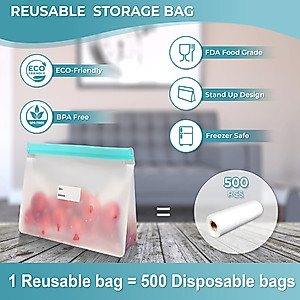 Temsy Reusable Snack Bags - 10pcs Reusable Snack Bags – Reusable Freezer Bags for Fruit, Veggies, Meat – Food-Safe Standup Storage Bags for Food with Ziplock Closure – Sustainable Option