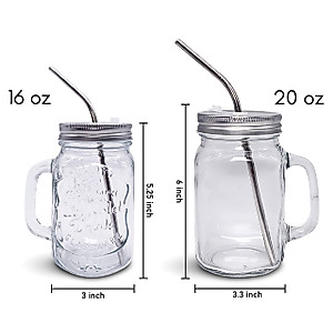Home Suave 20oz Mason Jar Mugs with Handle Set of 2, Regular Mouth, Rose Gold Lids with Reusable Stainless Steel Straw, Kitchen GLASS 20 oz Jars