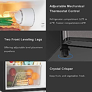 Walsh Compact Retro Refrigerator, Dual Door Mini Fridge, Energy Efficient, Adjustable Mechanical Thermostat with Freezer, Reversible Doors with leveling Front Legs, 3.1 Cu Ft, Stainless Steel