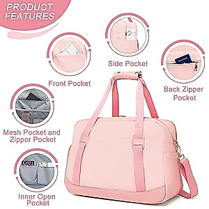 Sports Gym Bag for Women, Sport Duffle Workout Bags with Shoe Compartment & Wet Pocket, Small Womens Gym Bags, A-pink