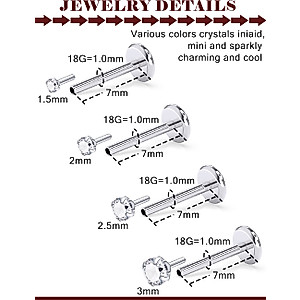 Prjndjw 18G Push Nose Rings Studs Surgical Steel Threadless Nose Studs Straight Bar Nose Rings for Women Men Nostril Piercing Diamond CZ 1.5mm 2mm 2.5mm 3mm Silver 15Pcs Push earrings stud