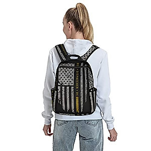 Unisex 911 Dispatcher Thin Gold Line Travel Laptop Backpack College School Computer Bag Bookbag for Girls & Boys Black