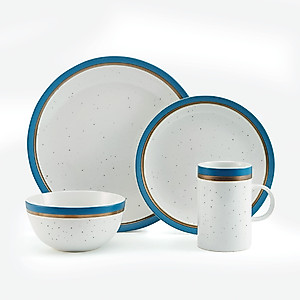 Pfaltzgraff Ezra Speckled 16 Piece Dinnerware Set, Service for 4, Blue Banded