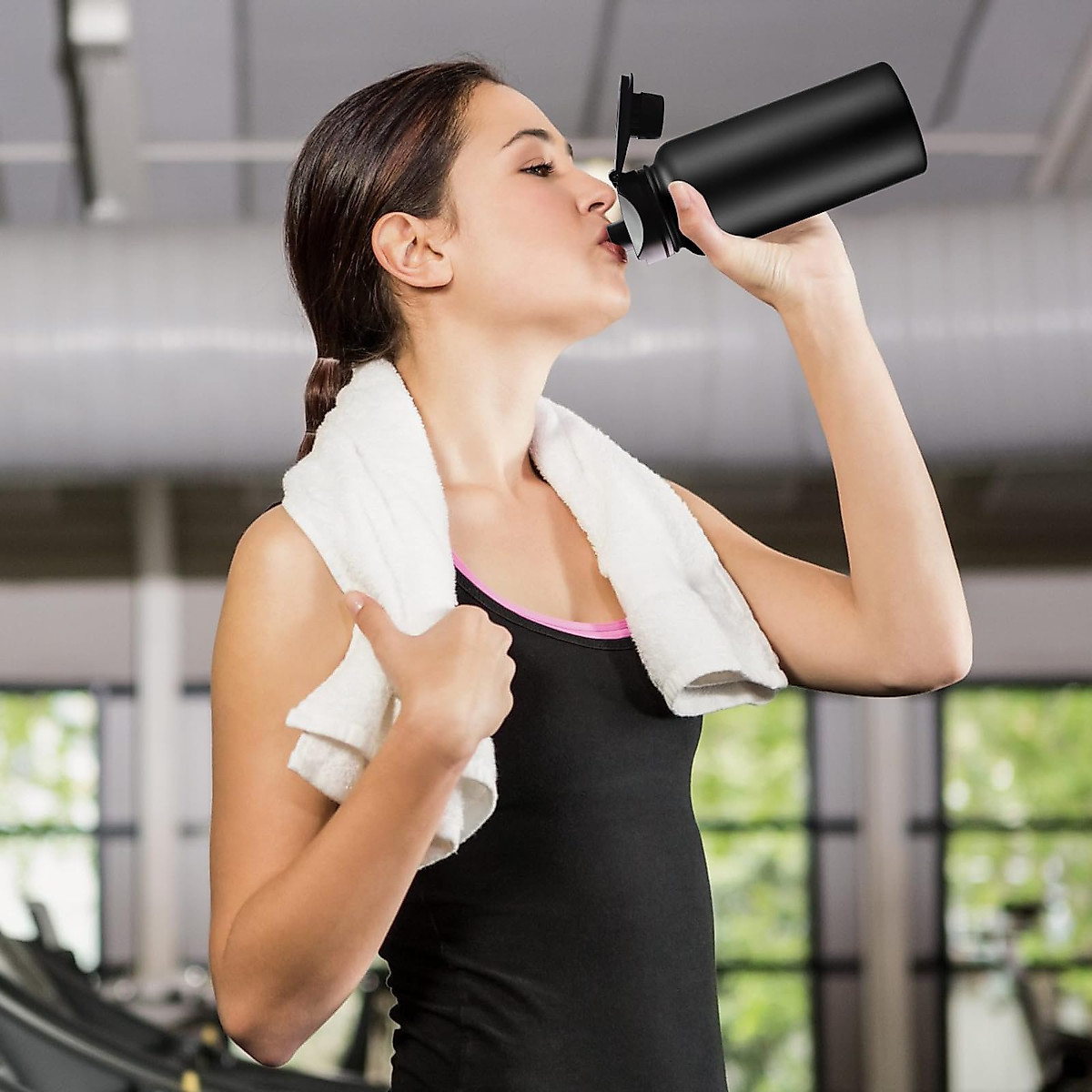 Cool Yoleb 32 oz Insulated Water Bottle with Straw & Spout Lid, Leak Proof Metal Water Bottles, Stainless Steel Double Wall Vacuum, Wide Mouth Thermal Water Bottle for Travel Sports (Black, 1)