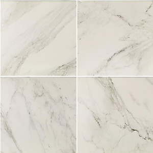 BMT 24in. x 24in. White Porcelain Tile, Matte Finish Floor and Wall Porcelain Tile, White Porcelain Tile with Grey Veins