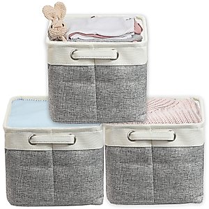 Simple Houseware Large Decorative Fabric Storage Bin Basket for Nursery, 3 Pack, Grey