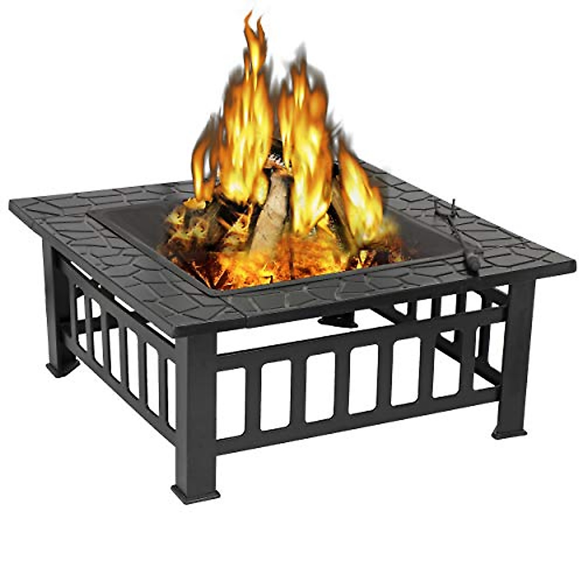 Nouva 32'' Outdoor Firepit Square Fire Pit Table with Waterproof Cover Wood Burning for Outside Backyard,Garden, Patio, Terrace,Camping,Barbecue
