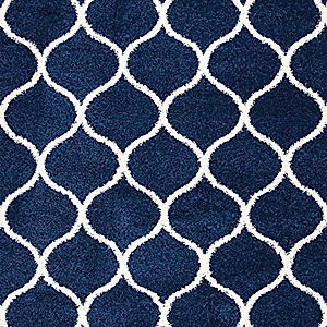 SAFAVIEH Hudson Shag Collection Area Rug - 8' x 10', Navy & Ivory, Moroccan Ogee Trellis Design, Non-Shedding & Easy Care, 2-inch Thick Ideal for High Traffic Areas in Living Room, Bedroom (SGH280C)