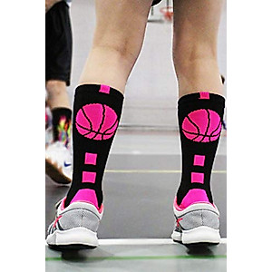 MadSportsStuff Basketball Logo Athletic Crew Socks, Small - Maroon/White