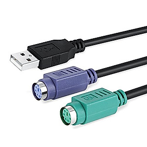 Perixx PERIPRO-401 PS2 to USB Adapter for Keyboard and Mouse - Built-in USB Controller - Black