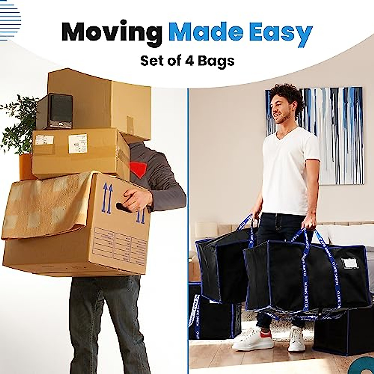 Clothing Storage Bags with Zipper - 4 Pack of Heavy Duty Moving Bags Extra Large - Dorm Storage Moving Tote Bag - Packing Bags for Moving Dorm Room Essentials, Pillows, Bedding & Blankets