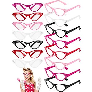Dunzy 15 Pairs 50s Cat Glasses Bulk Sock Hop Glasses Cat Rhinestone Glasses 1950s Women Accessories Sock Hop Party Decoration