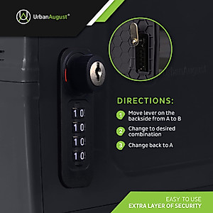 Urban August Dual Combination & Keyed Lockbox - Locking Storage Box - Multi-Purpose for Medication, Food and Electronics - All-Around Security - Made of Industrial-Grade Plastic - One Size (Graphite)