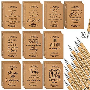 60 Pcs Bible Verse Inspirational Notebooks for Kids and Bamboo Pen Set Christian Prayer Journals Small Scripture Notepad School Mini Pocket Notebook Bible Ballpoint Pen Christian Gifts for Women Men