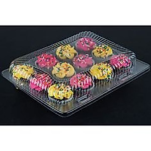 pizety Case of 50 plastic cupcake boxes 12 Cupcake Containers Clear plastic disposable 12 pack Cupcake Container 1 dozen cupcake container 12 cavities 12 Compartment Cupcake Container 12 count