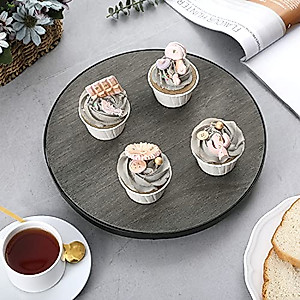 MyGift 12 Inch Vintage Gray Solid Wood Lazy Susan Tray with Black Metal Rim, 360 Degree Rotating Round Turntable Serving Relish Display Tray for Food, Spices and Condiments