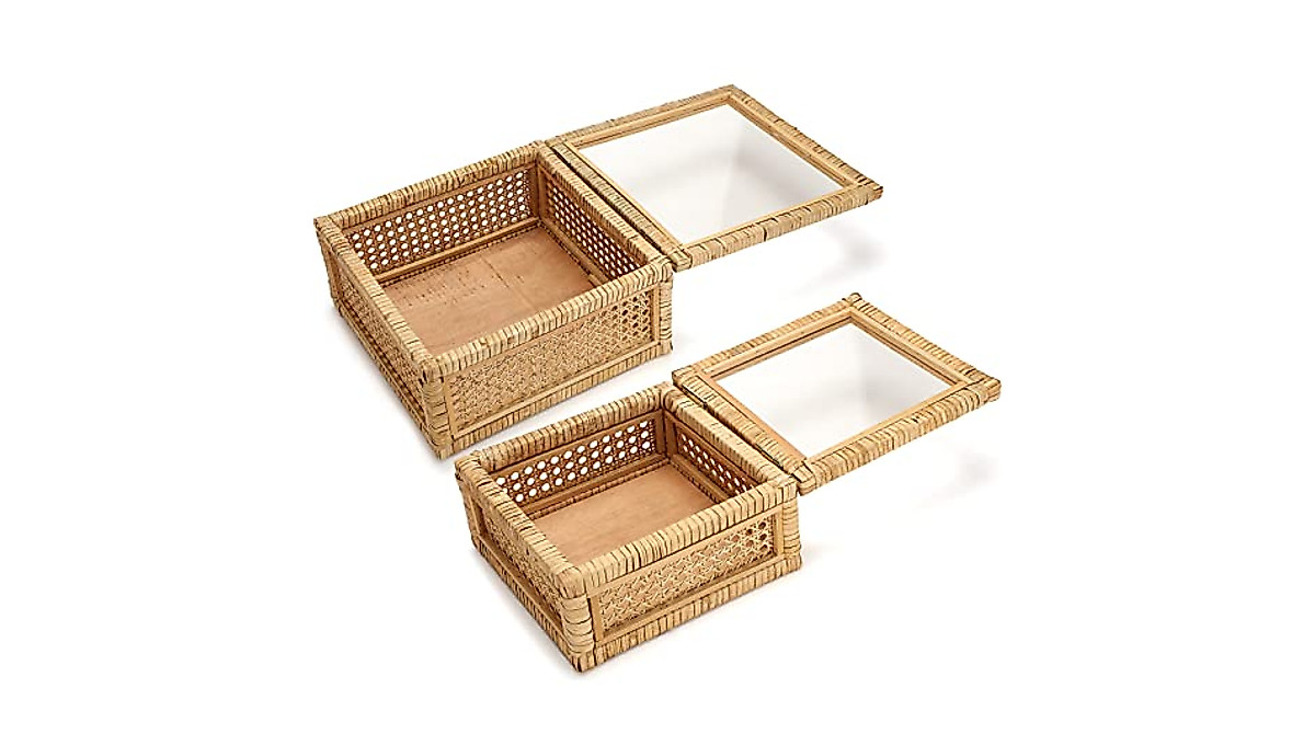 Amyhill Boho Rattan Decorative Storage Boxes Set of 2
