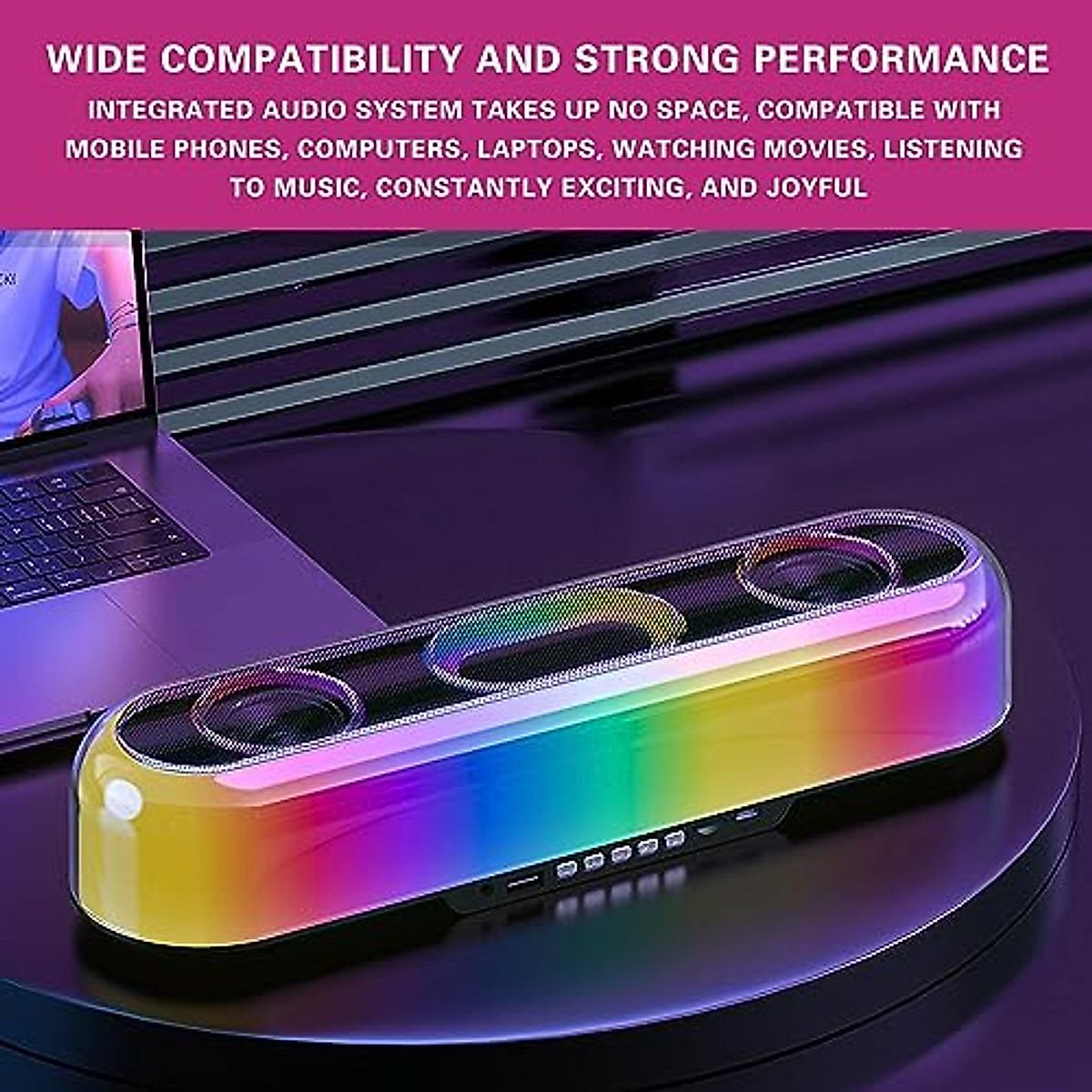 Bluetooth Speaker with RGB Light- Portable Wireless Speaker, Upgrade 52mm Dual Speakers Unit, Multimedia Antimagnetic Speaker, for Computer Home Gaming Party Outdoor Beach Birthday Gift