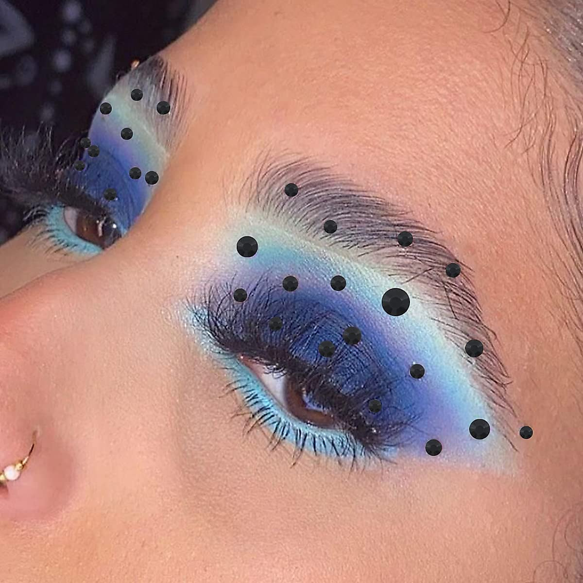 Black Rhinestone Stickers 3D Self Adhesive Face Gems Stick on Body Eye Bling Jewels Decal Crystal Hair Diamonds for Makeup Rave Accessories Embellishments for Crafts for Women and Girls 4PCS