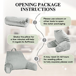 downluxe Reading Pillow with Arms, Back Pillow for Sitting in Bed, Adult Bed Rest Pillow with Shredded Memory Foam and Removable Cover (18 X 15 Inches Grey)