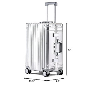 Sindermore 20 inch Aluminum Carry on Luggage (Silver, Carry on Plus 20 inch)