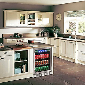 NewAir | 177 Can Beverage Cooler With Glass Door | Reversible Insulated Hinge Door Mini Fridge, Adjustable Shelves, Key Lock, Stainless Steel | Built-in, Freestanding, Under Counter Refrigerator