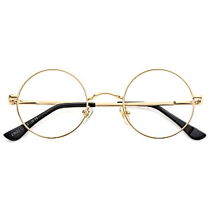 Kursan Small Round Clear Lens Glasses Non Prescription Circle Metal Frame Eyewear (Gold)