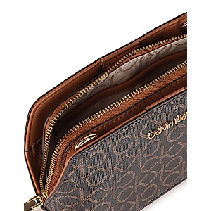 Calvin Klein Hailey Signature Triple Compartment Chain Crossbody, Brown/Khaki/Caramel Linear