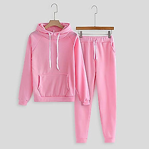sumensumen Women Hoodies Tracksuit Long Sleeve Sweatshirts Jogger Pant,Sweatsuit with Pockets-Long Sleeve Athletic Suit Fashion Sports Suit Women-01 Pink,XX-Large