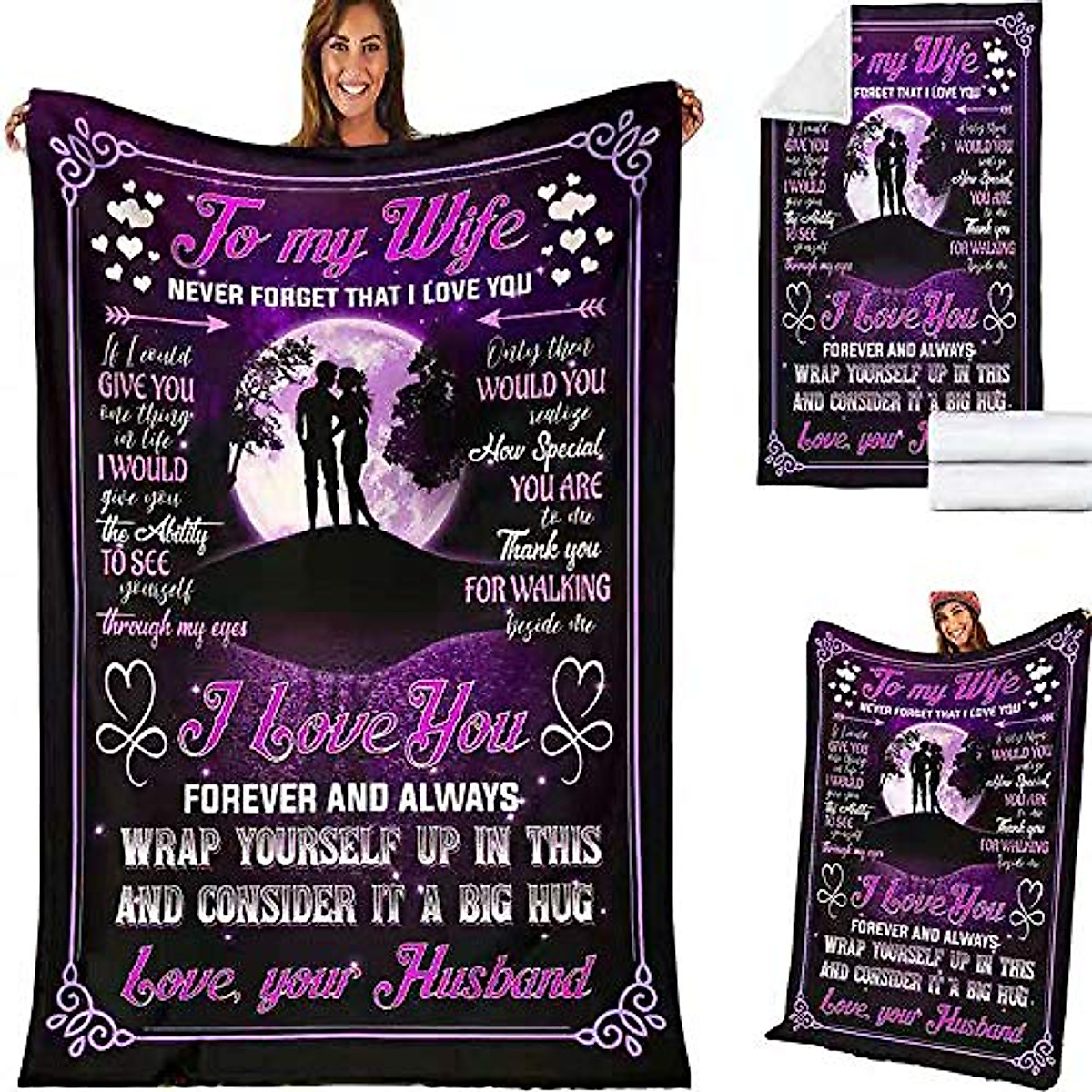 Aizhuang Personalized to My Wife Blanket from Husband, Cozy Super Soft Plush Fleece Throw Blanket with Quotes, for Birthday, Anniversary and Valentine's Day (60x80 inches)