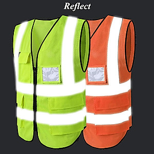 HYCOPROT High Visibility Mesh Safety Reflective Vest with Pockets and Zipper, Meets ANSI/ISEA Standards