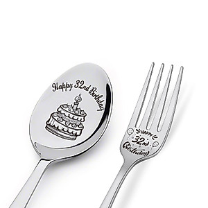 Happy 32nd Birthday Spoon&Fork Gifts Engraved Spoon&Fork Personalized Birthday Gifts for Son Daughter Sister Brother Boyfriend Girlfriend Husband Wife Friends