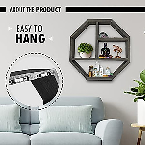 Asuare Wooden Hexagon Shelf | Floating Hexagon Shelf | Essential Oil Display | Crystal Display Shelf | Decor for Room, Bathroom, Living Room| Meditation Shelf