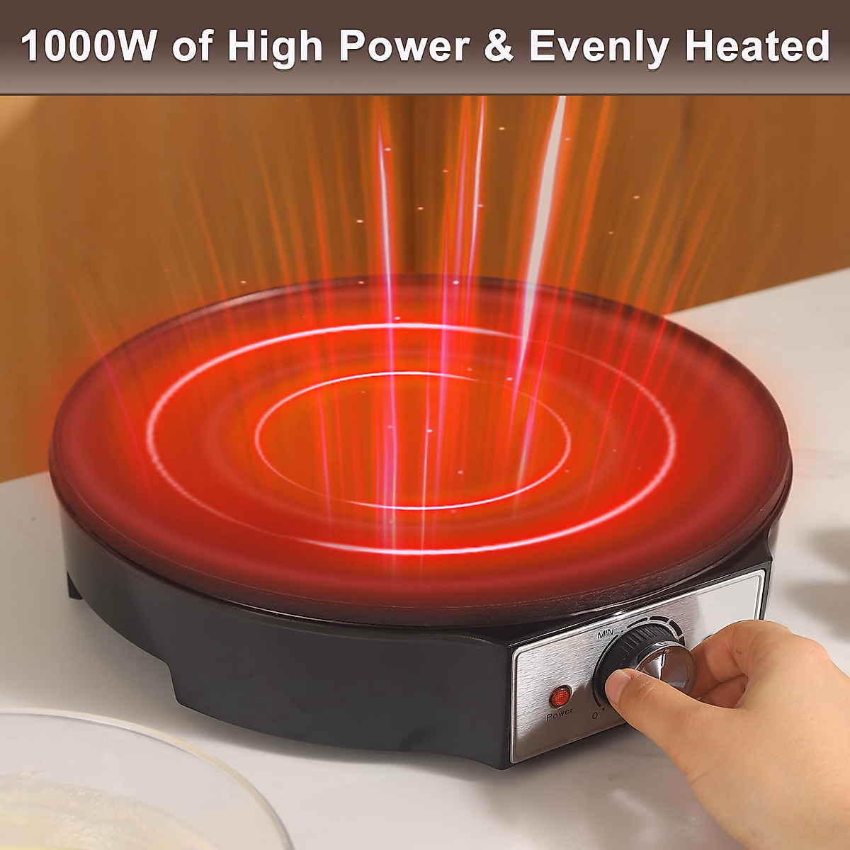 UVFAST Crepes Maker 12'', Electric Crepe Maker & Griddle, Non-Stick Crepe Pan, Crepe Machine with Crepe Spreader, Perfect for Crepes Roti, Tortilla, Blintzes, Pancakes, Adjustable Temperature, 1000W