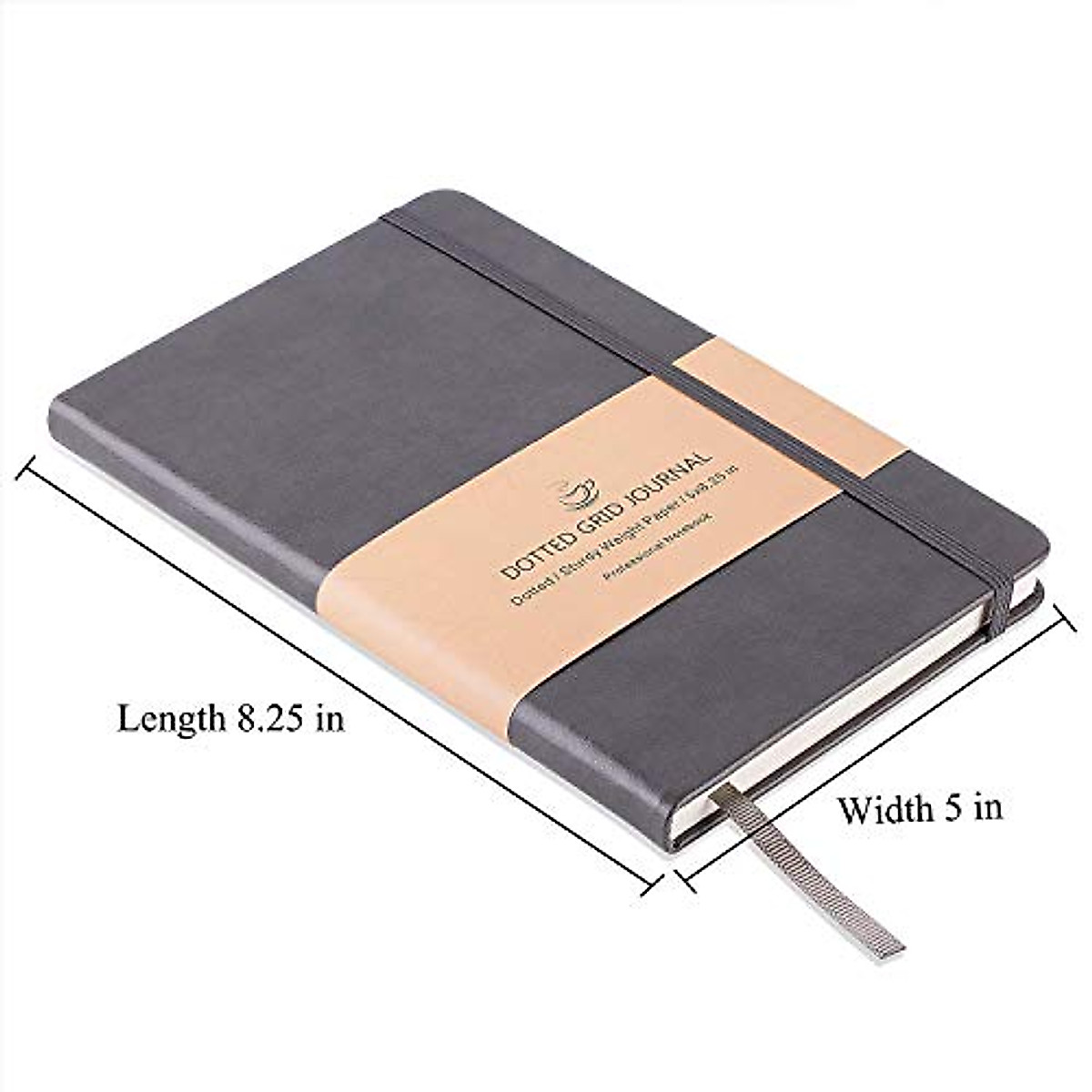 Dotted Grid Notebook/Journal - Dot Grid Hard Cover Notebook, Premium Thick Paper with Fine Inner Pocket, Dark Gray Smooth Faux Leather, 5''×8.25''