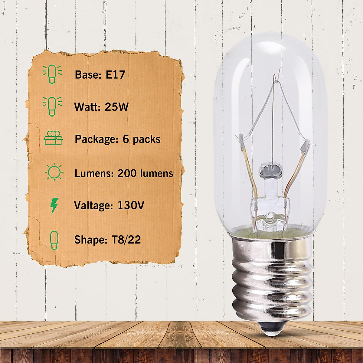 8206232A Microwave Light Bulb, T8 Microwave Exterior Light Bulb 25Watt Appliance Light Bulb Replacement Oven Part for 8206232A 1890433 8206232 AP4512653, 6Pack