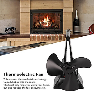 Hilitand Fireplace Fan, 3 Blade Wood Stove Fan, Thermal Sensing Powered Low Noise Aluminum Alloy Thermoelectric Fan, for Coal, Pellet or Wood, Valves