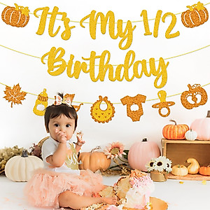 It's My 1/2 Birthday Banner Little Pumpkin Half Birthday Party Decorations for Baby Boy Girl 6 Months Autumn Baby Shower Party Supplies