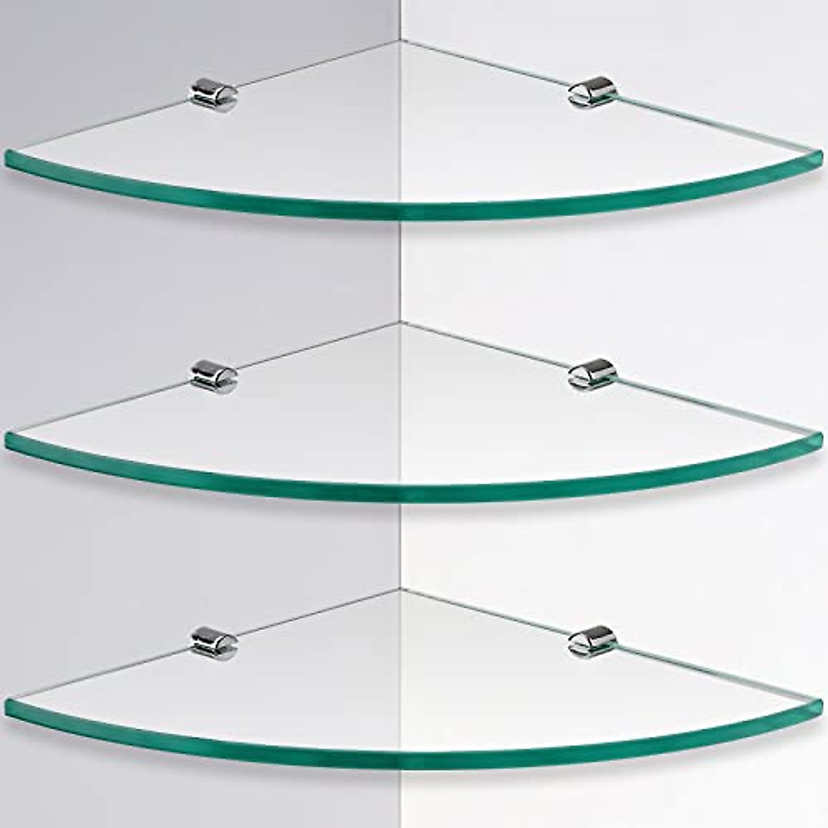 Kingrol 3 Pack Glass Bathroom Shower Shelves, Extra Thick Wall Mounted Shelves, Clear Floating Corner Shelves for Kitchen, Bathroom, Living Room, Office