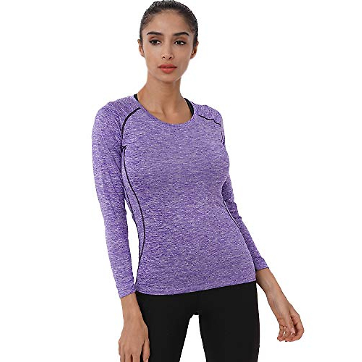 NELEUS Women's 3 Pack Compression Wear Athletic Long Sleeve Shirt for Girls,8021,Blue,Purple,Pink,S