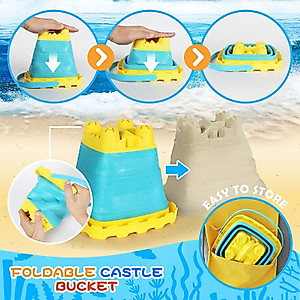 Elovien Beach Sand Toys Set, 24PCS Sandbox Toys with Mesh Backpack Bag Included 2 Foldable Buckets Pails, Sand Molds, Shovels, Rakes and Watering Can, Summer Outdoor Toys for Kids Toddlers Boys Girls