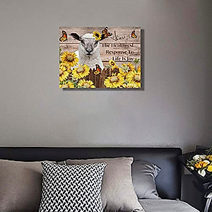 Colorful Vintage Framed Canvas Wall Art with Cute Alpaca and Flower Garden Background 12''W×16''H