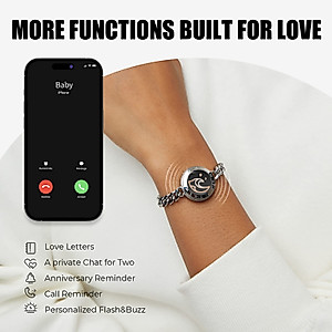 TOTWOO Long Distance Bracelets for Couples, Vibration & Light Up Bracelet, Montain & Sea Long Distance Relationship Gifts for Girlfriend Boyfriend, Bluetooth Smart Pairing Jewelry (Cuban Chain | Silver Silver)