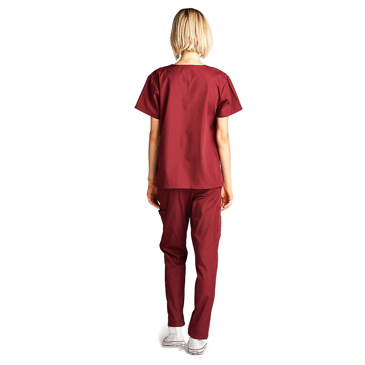 Dagacci Medical Uniform Woman and Man Scrub Set Unisex Medical Scrub Top and Pant, Burgundy, L
