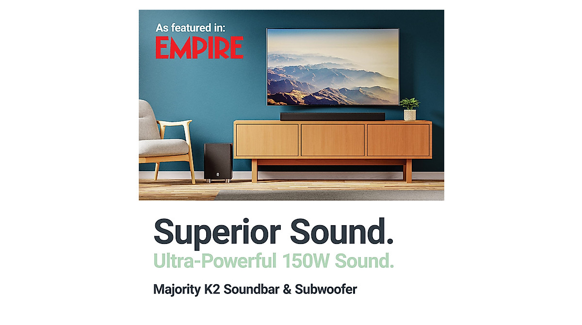 Majority K2 Sound Bar: 150W 2.1 Channel Home Theatre