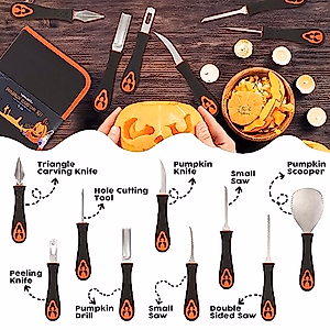 Halloween Pumpkin Carving Kit Tools - 9 PCS Premium Stainless Steel Pumpkin Knives Set Heavy Duty Carving Tools for Halloween Decorations, TAVOLOZZA