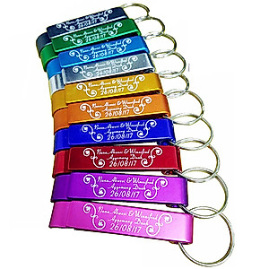 Clibeslty 100Pcs Personalized Bottle Opener Keychain Custom Bottle Opener Wedding Favors, Birthdays, Business Halloween Christmas Party Favors Gift