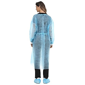 LIFESOFT Disposable Isolation Gown Polypropylene Lab Gowns Knit Cuff Long Sleeve Blue 15 Pack Unisex